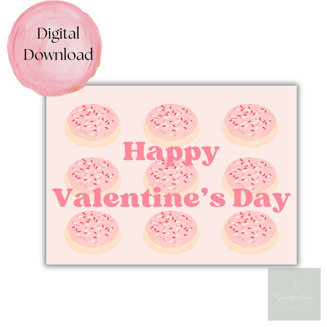 Cookie Valentine's Day Card L Frosted Sugar Cookie Card L Pink Cookies ...