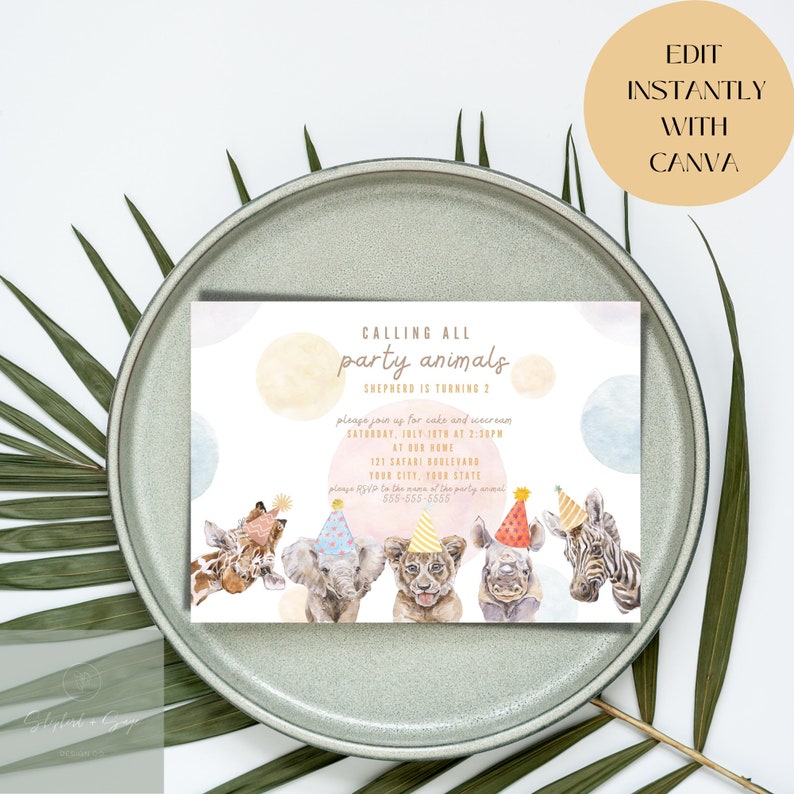 Party Animals Birthday Invitation Template L Gender Neutral L Canva ...