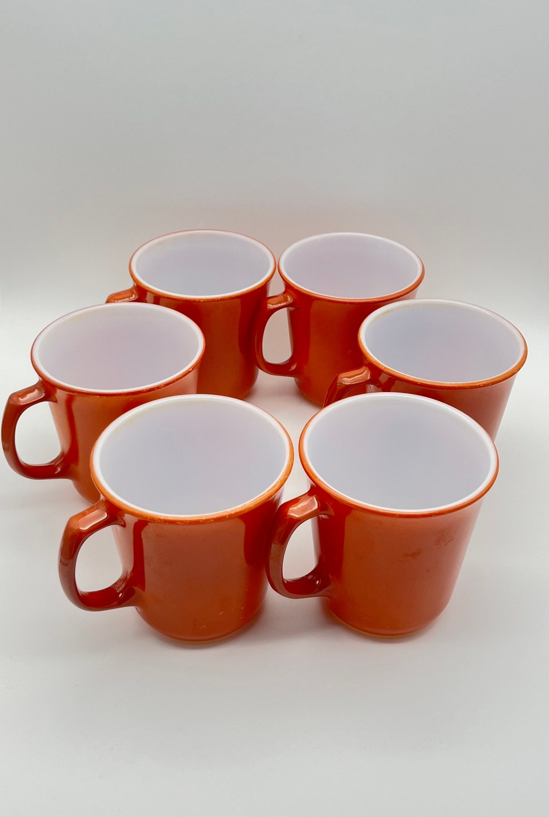 Pyrex Corning Ware Burnt Orange Mugs Vintage Milk Glass Dinnerware MCM ...