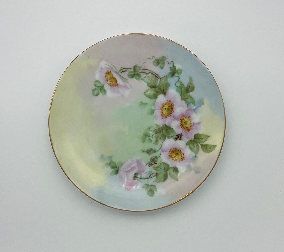 Thomas Sevres Bavaria Plate With Pink Flowers and Gold Trim - Signed by ...