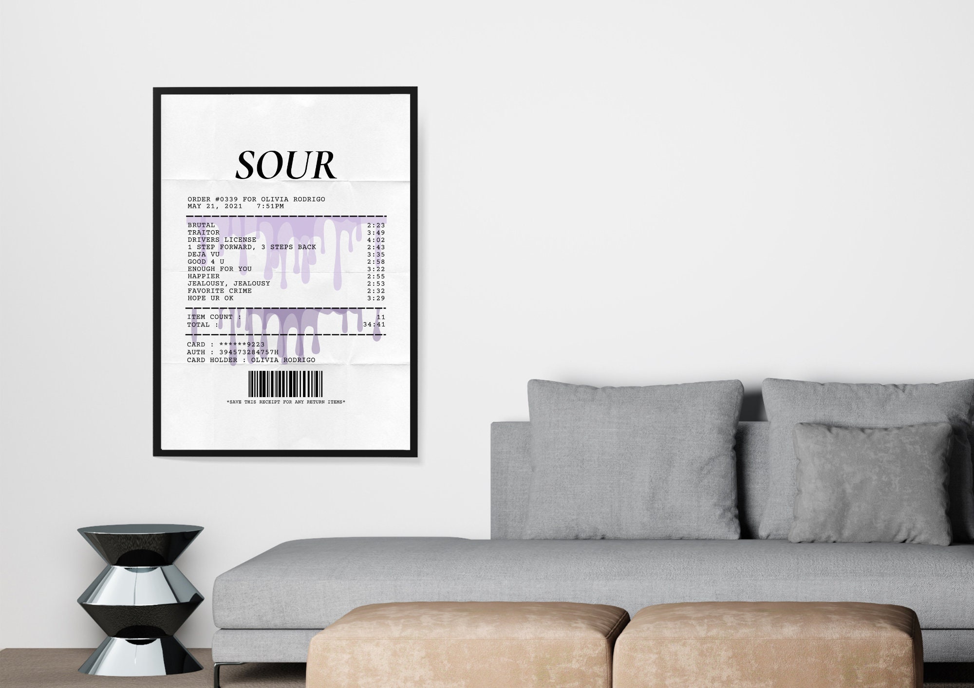 Olivia Rodrigo Sour Receipt Album Poster, Sour Album Poster sold by ...