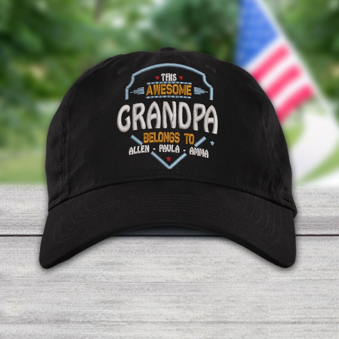 Custom This Awesome Grandpa Belongs to Cap, up to 9 Kids Embroidery ...