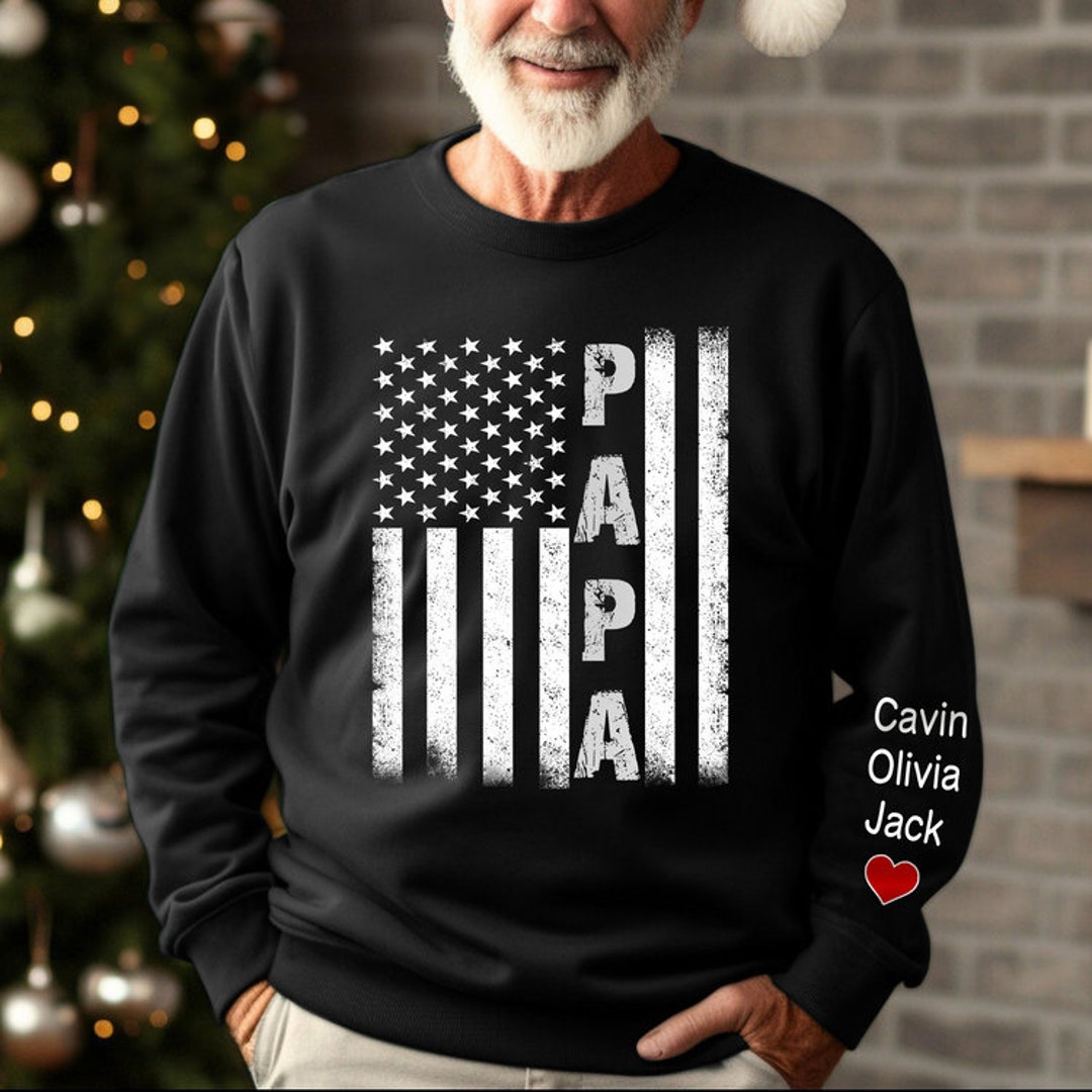 Personalized Papa Sweatshirt, Custom Papa USA Flag Sweatshirt With Kids ...
