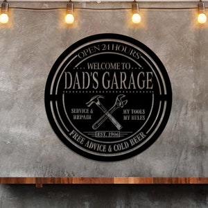 Custom Dad's Garage Sign, Garage Metal Wall Art With Led Lights, Dad ...