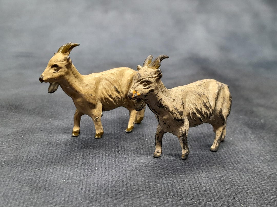 Vintage Pair of Miniature Goat Figurines, Metal Farm Animal Miniatures ...