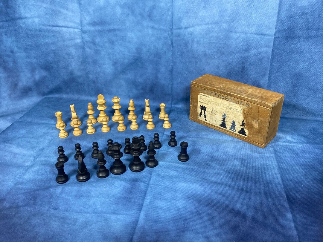 Vintage Wooden Chess Set Pieces, With Box One Piece Missing - Etsy