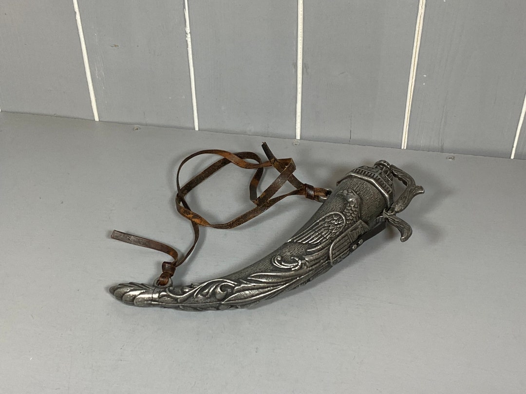 Collectable Spanish, Denix Pewter Horn Powder Flask. Vintage Military ...