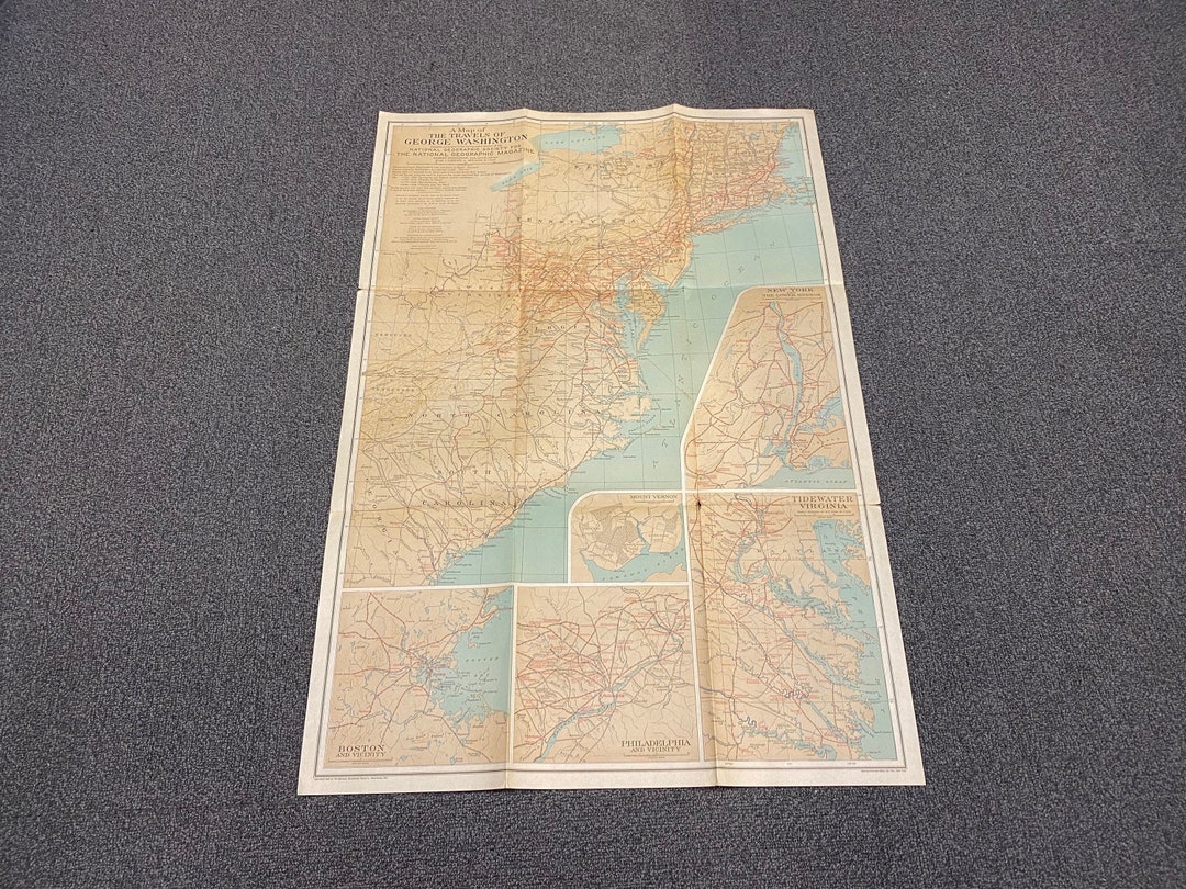 The National Geopgrahical Map of the Travels of George Washington - Etsy