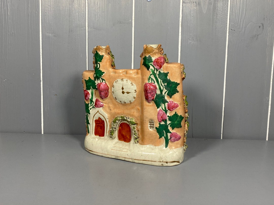 Large Staffordshire Victorian Spill Vase. Hand Finshed Painted Castle ...