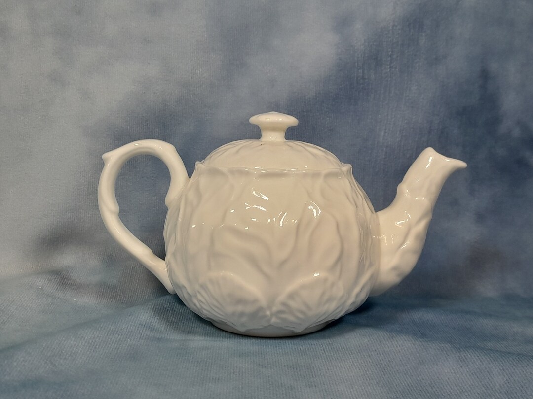 Coalport Countryware Teapot, Small White Cabbageware Bone China Teapot ...