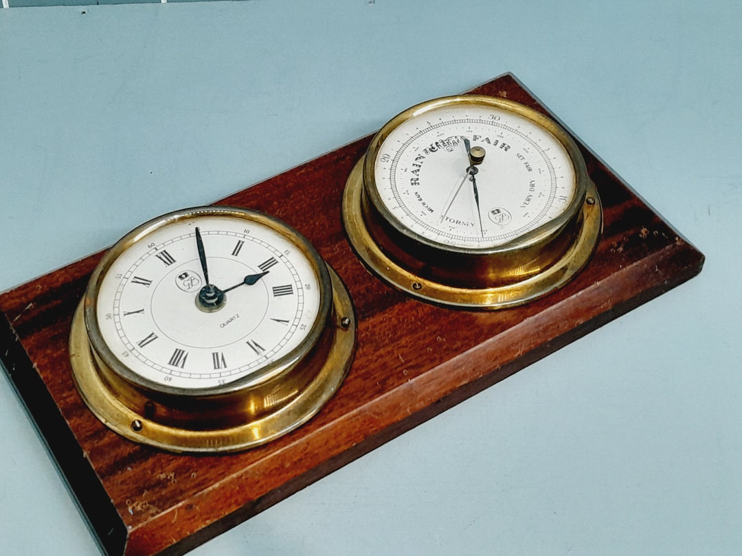 GB Barometer and Clock, on Wooden Mount - Untested - Etsy