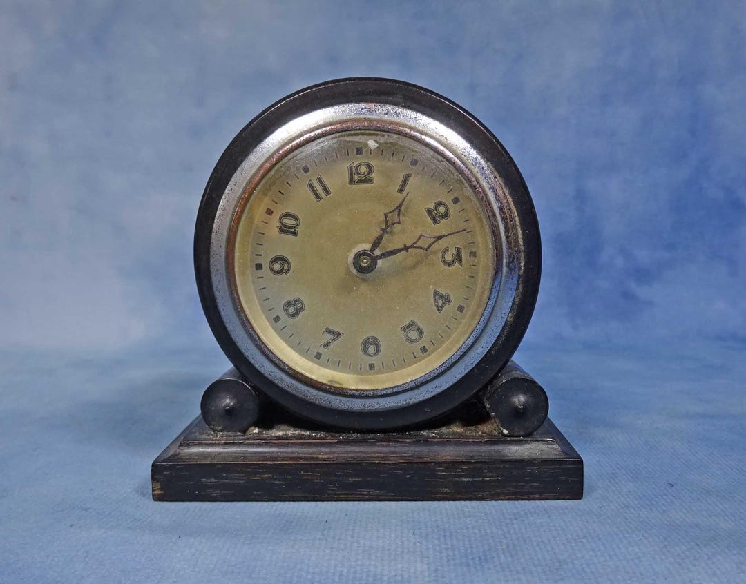 Vintage Small, Barrel Mantel Clock, Dark Wood Finish, Hand Winding ...