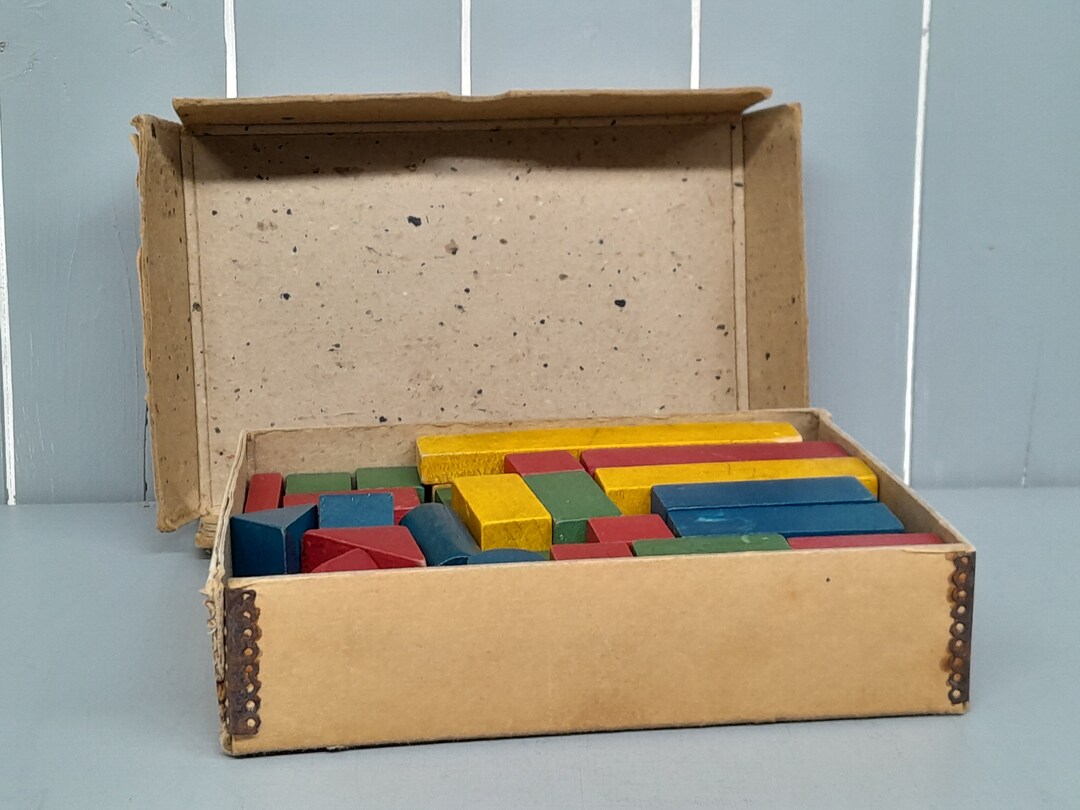 Vintage Wooden Building Block Set, Coloured Blocks - Assorted Shapes - Etsy
