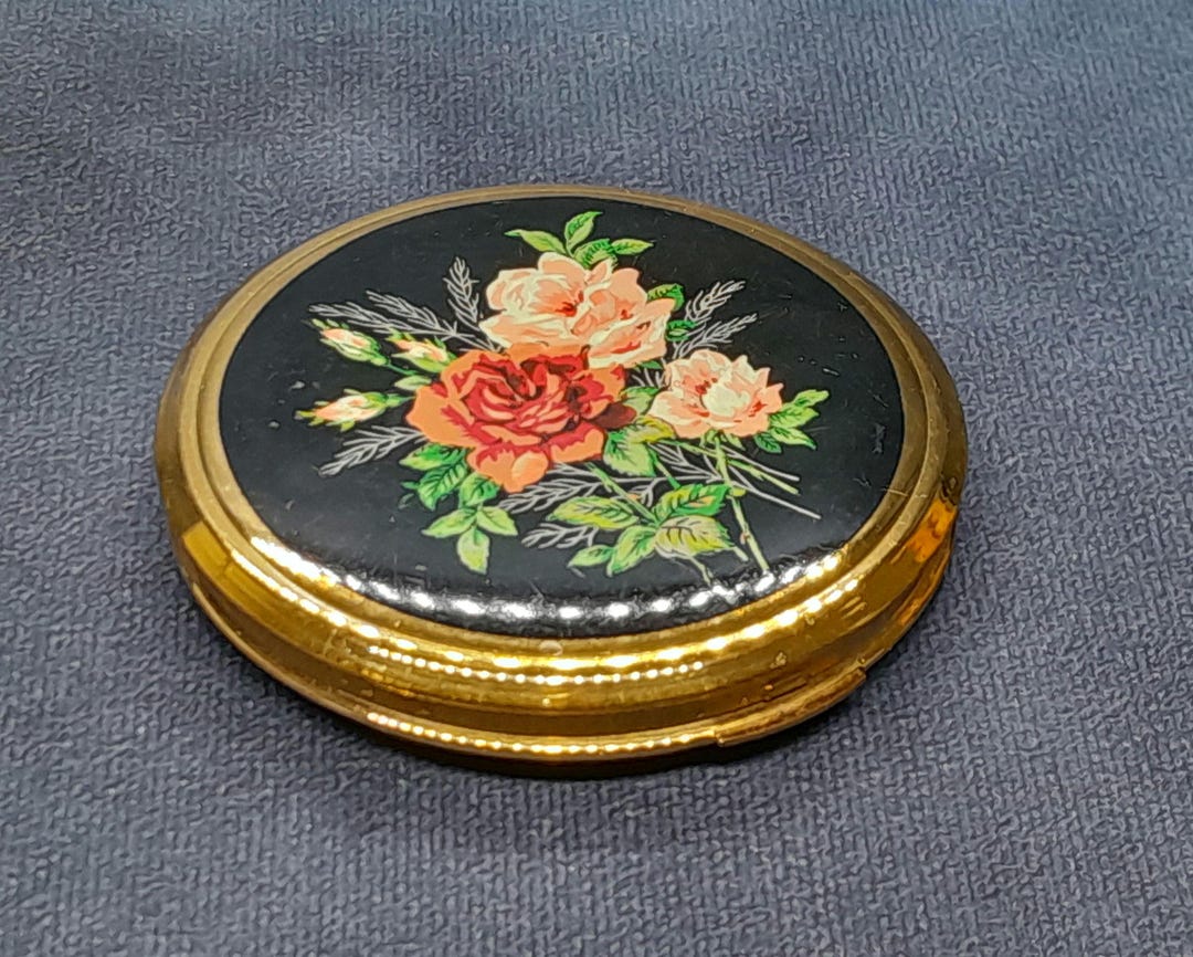 Vintage Compact Mirror | Gold Mirror Powder Case | Black and Pink ...