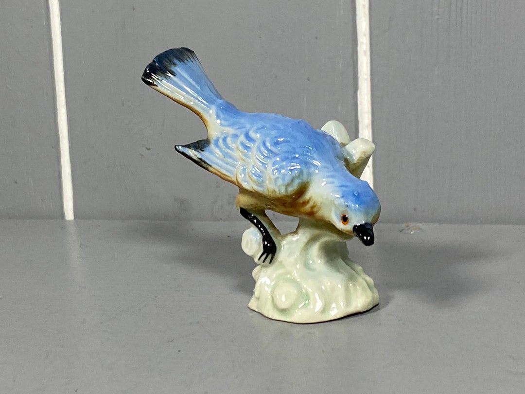 Decorative Ceramic Blue Bird Figure, Resting on Tree - Etsy