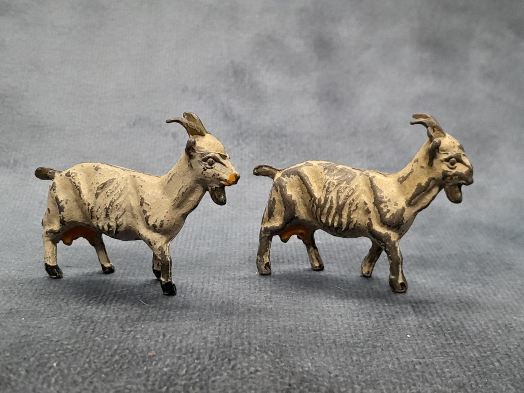Vintage Pair of Miniature Goat Figurines, Metal Farm Animal Miniatures ...
