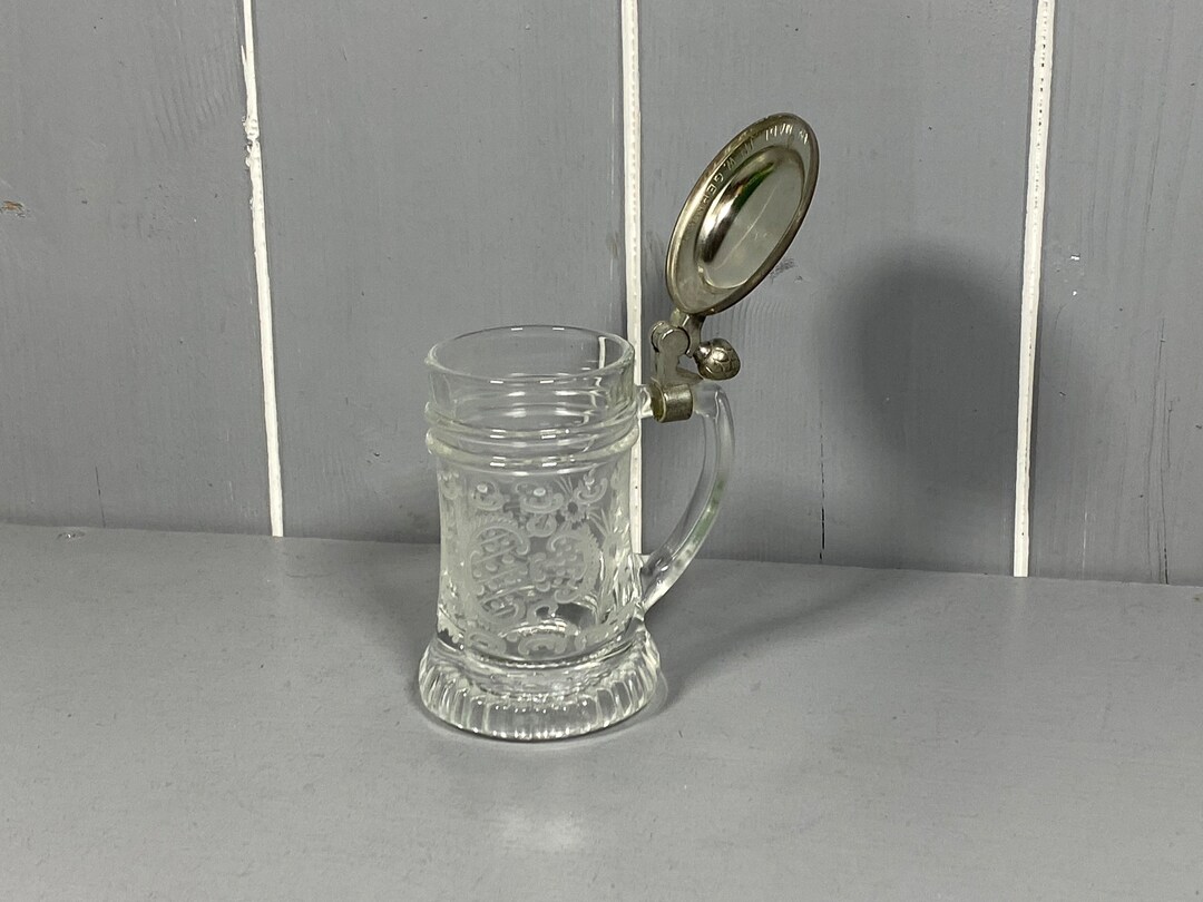 Etched Miniature Glass Tankard With Pewter West Germany Lid. - Etsy