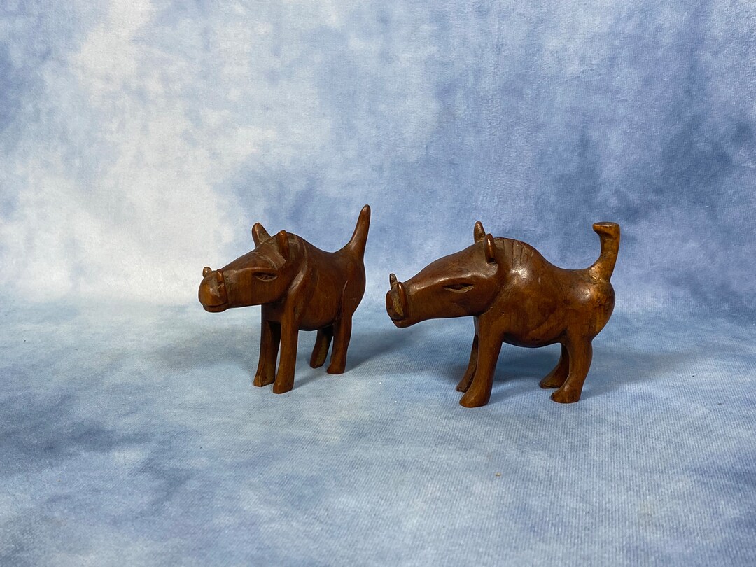 Pair of Handcrafted Wooden Boar / Horned Pig - Etsy