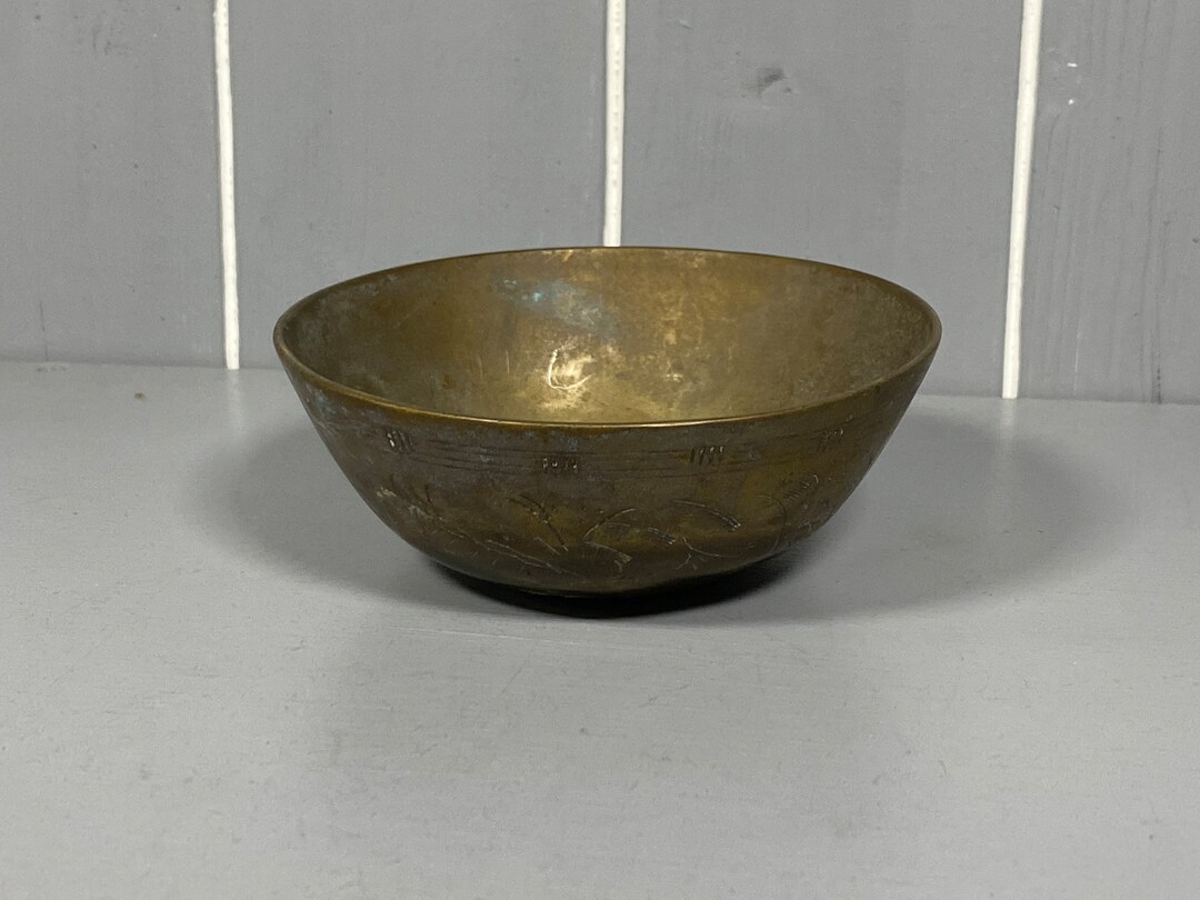 Vintage Chinese Brass Bowl With Engravings Diameter 11cm - Etsy