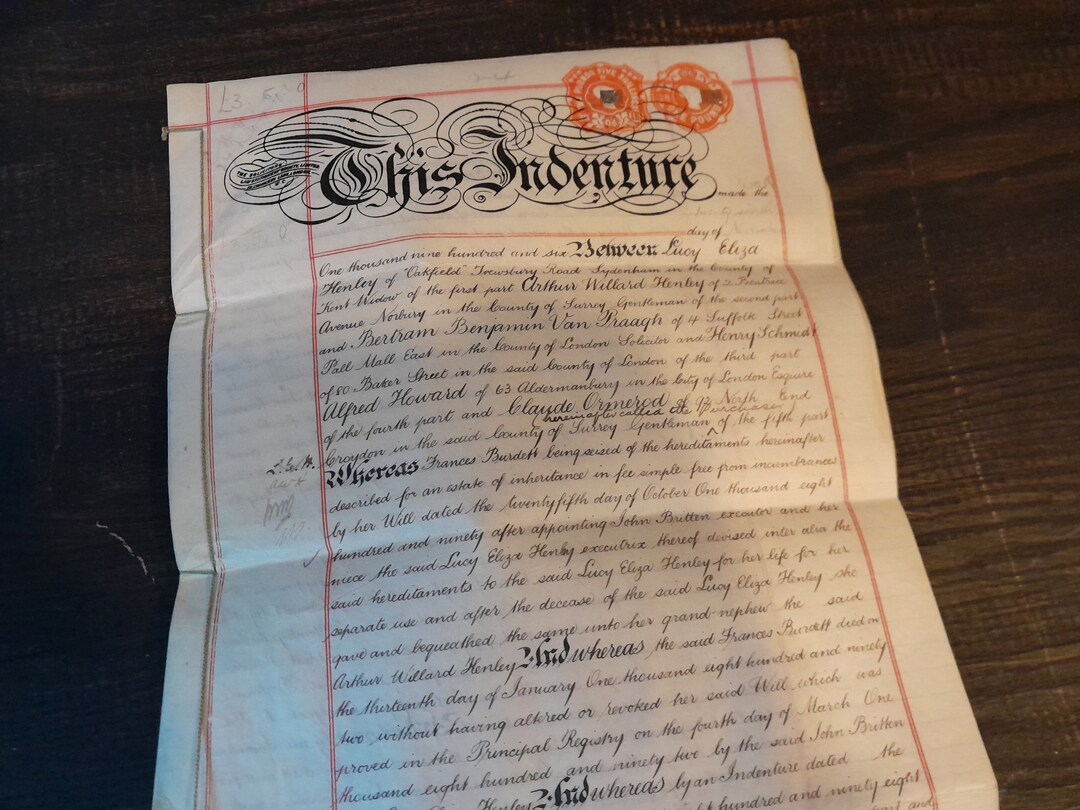 Victorian Indenture, Antique Beautifully Hand Written Contract on ...