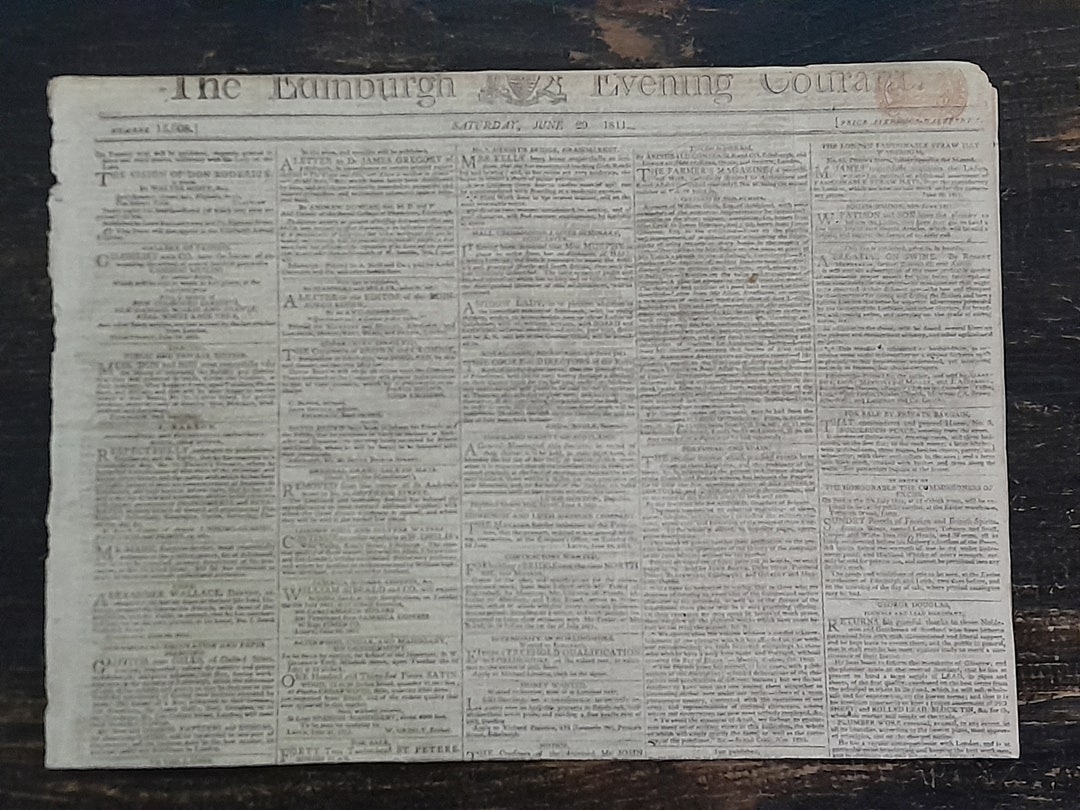 The Edinburgh Evening Courant, 200+ Year Old Newspaper, 29th June 1811 ...