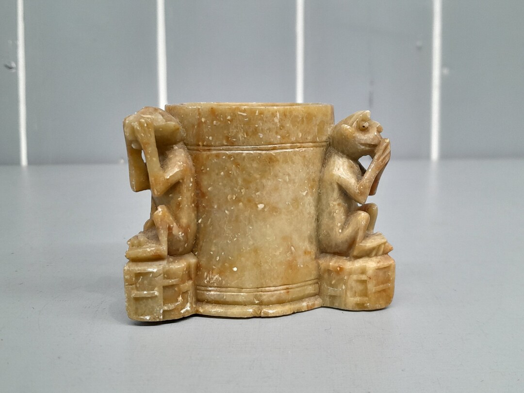 Soapstone Pot, Three Monkey Design, Soap Stone Dish - 5cm Tall - Etsy