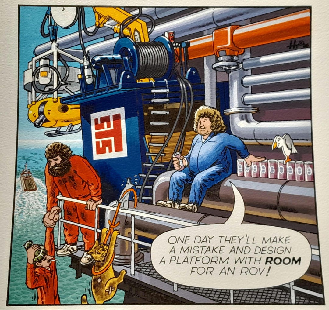 Wilf Hardy Original Cartoon Artwork – Humorous Platform and ROV Crew ...
