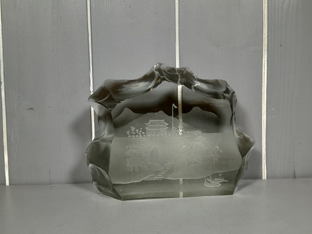 Etched Relief Glass Paperweight, Vintage Paperweight - Etsy