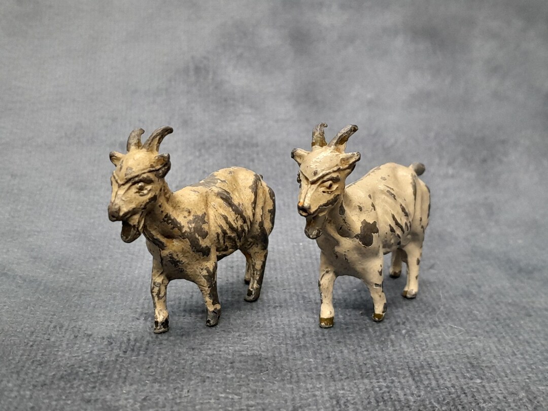 Vintage Pair of Miniature Goat Figurines, Metal Farm Animal Miniatures ...
