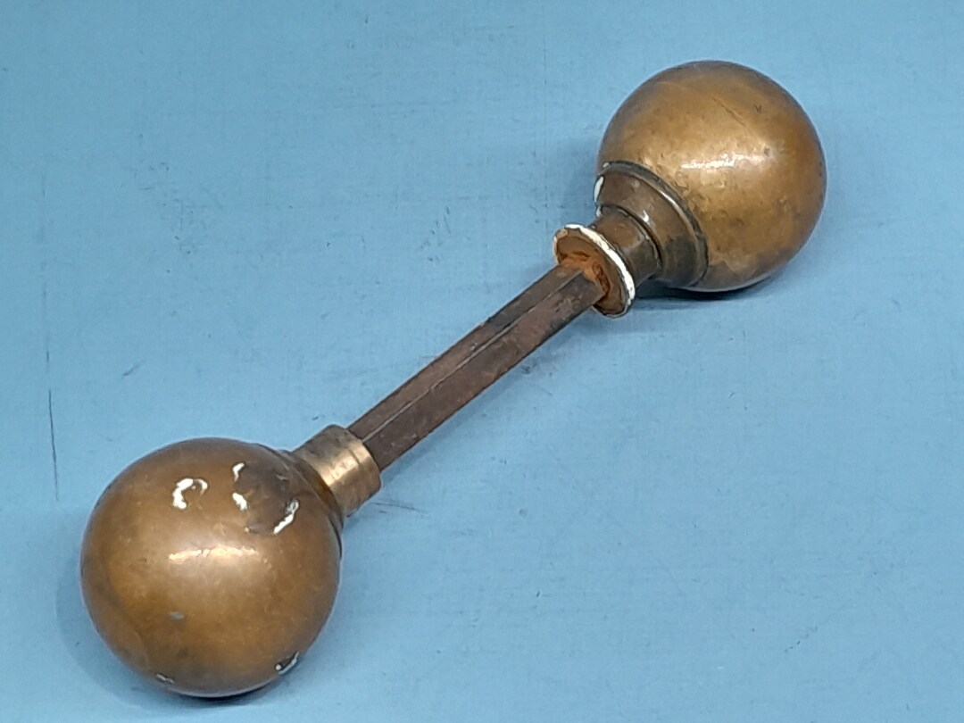 Set of Antique Reclaimed Brass Door Handles, Spherical Barbell Handles ...