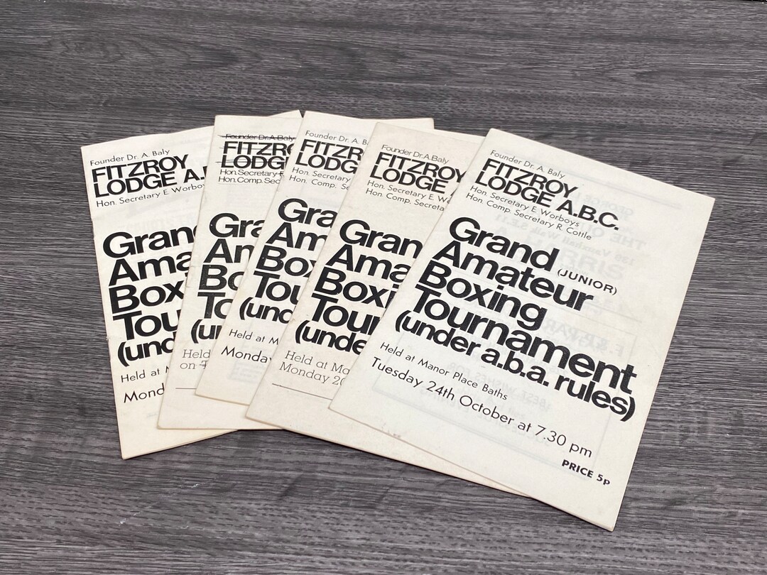 5 Fitzroy Lodge A.B.C, Grand Amateur Boxing Tournament Programmes. - Etsy