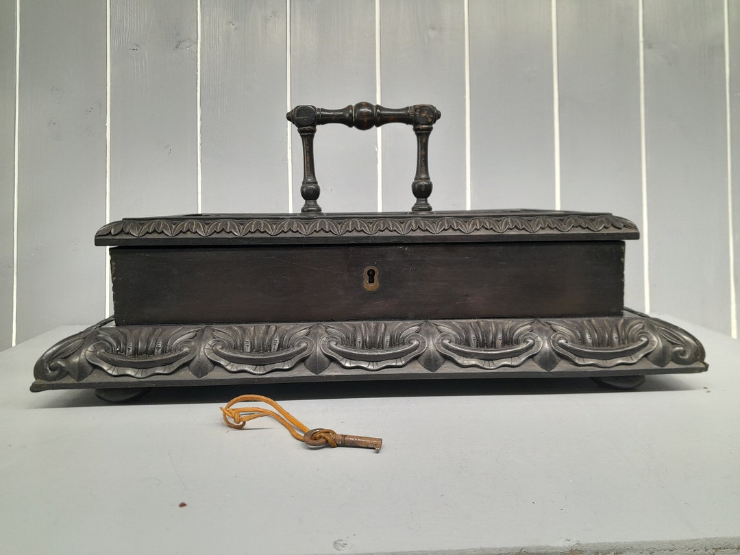 Antique Ebony Lockbox, Old Heavy Wooden Box, With Key - Etsy