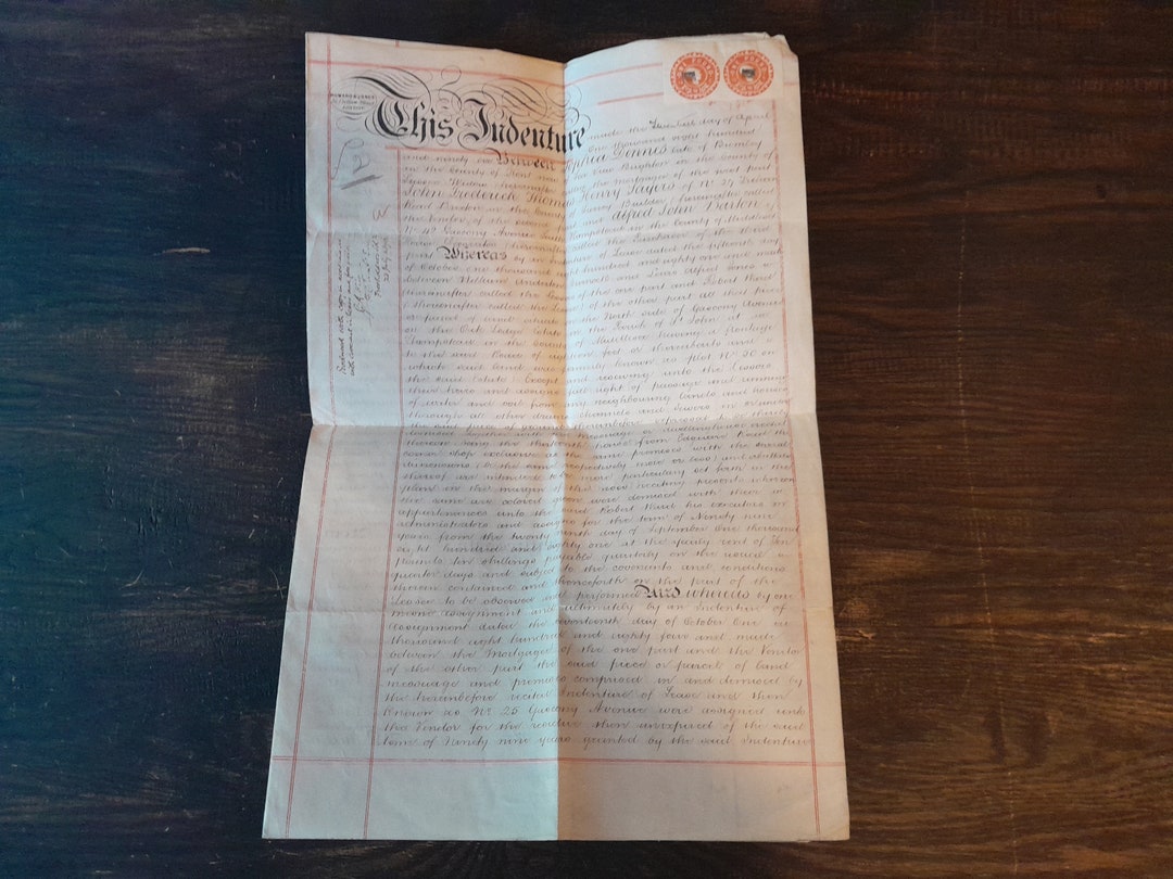 Victorian Indenture, Antique Beautifully Hand Written Contract on ...