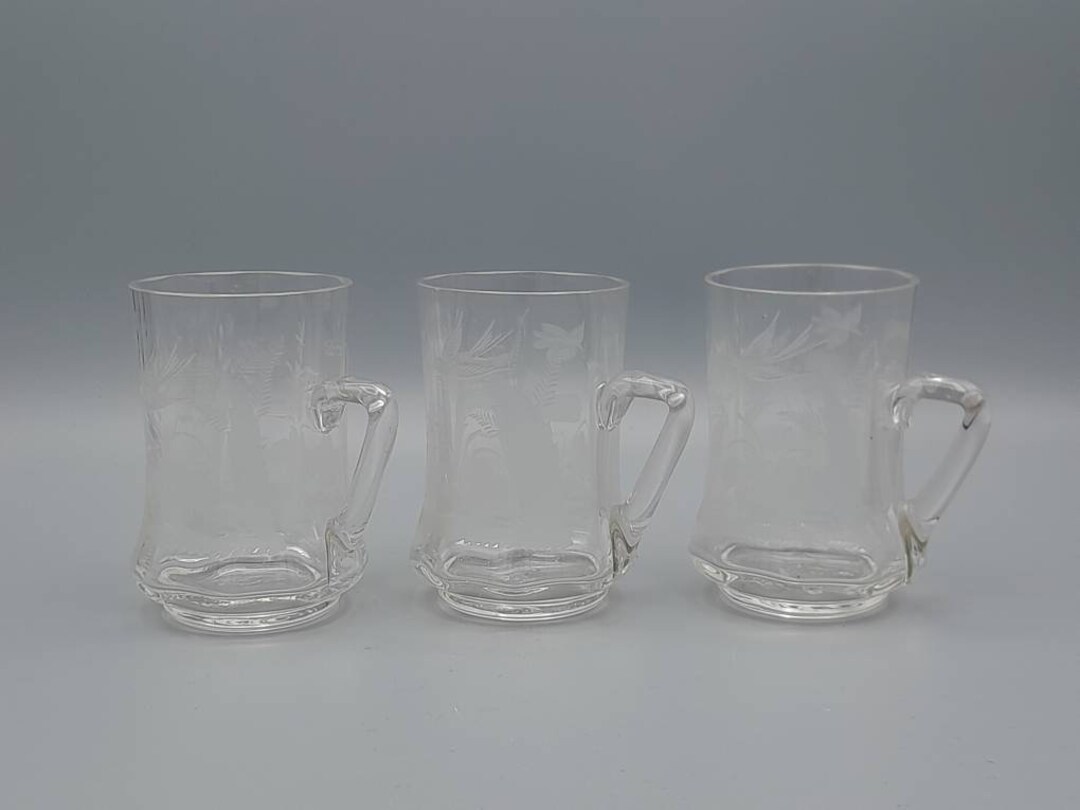 Trio of Antique Small Tankard Style With Hand Engraved Pictures ...