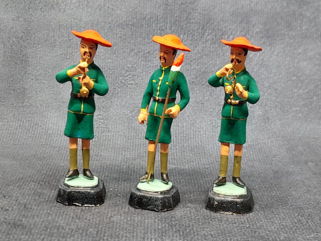Indian Military Marching Band Figurines, 3 Plaster Made Hand Painted ...