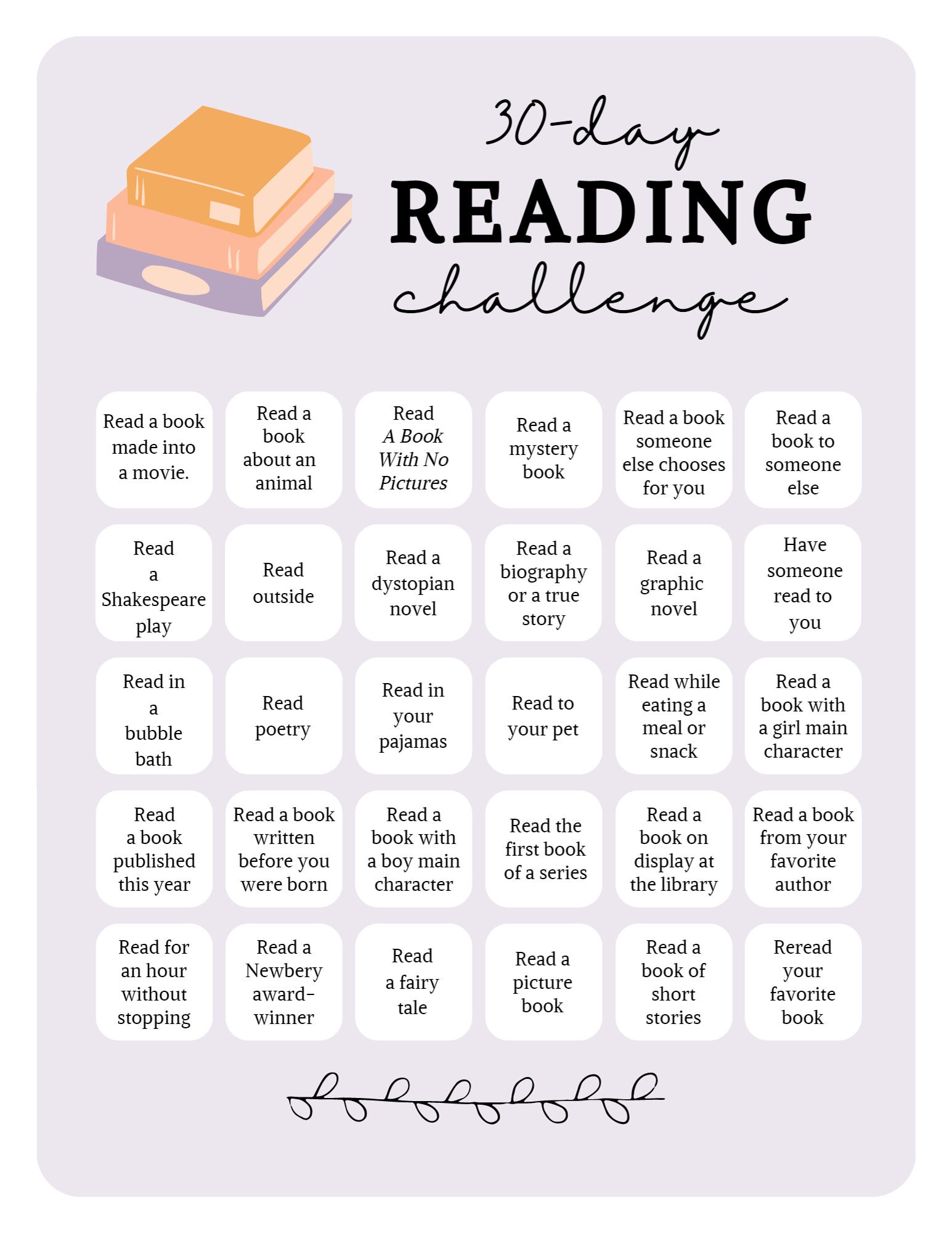 30-day Reading Challenge for That TBR to Be Read Pile, Print, 2024 Reading, Reading Journal ...