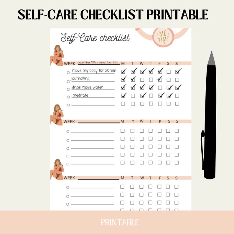 Self Care Checklist Printable,printable Self Care Log, Self Care ...