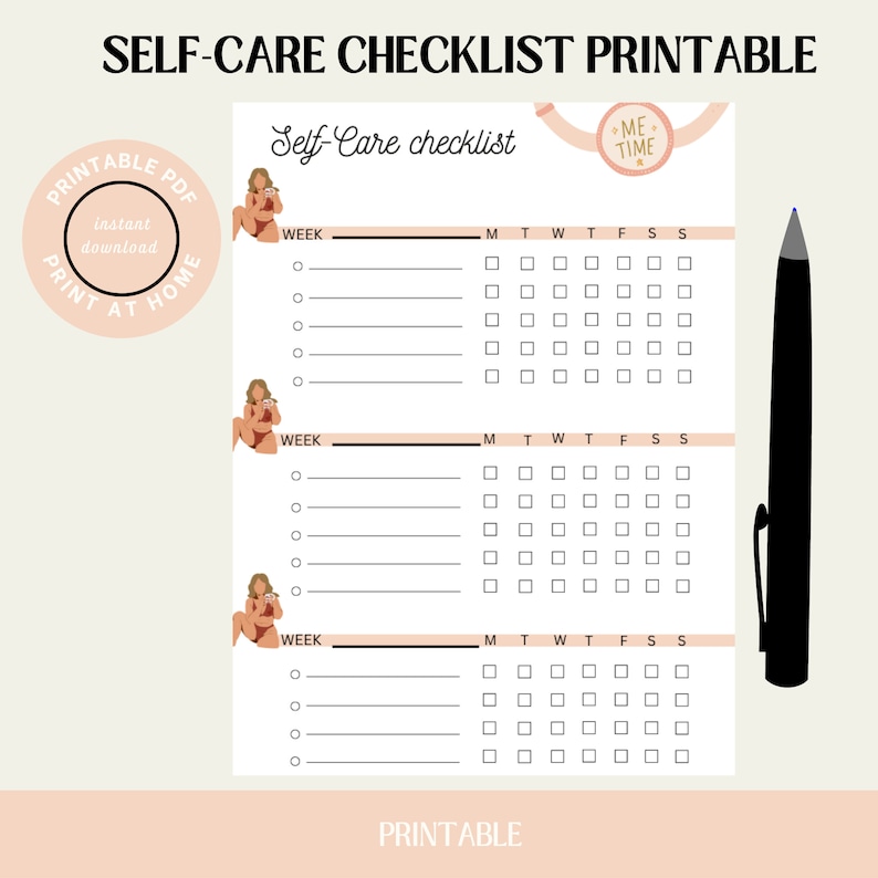 Self Care Checklist Printable,printable Self Care Log, Self Care ...