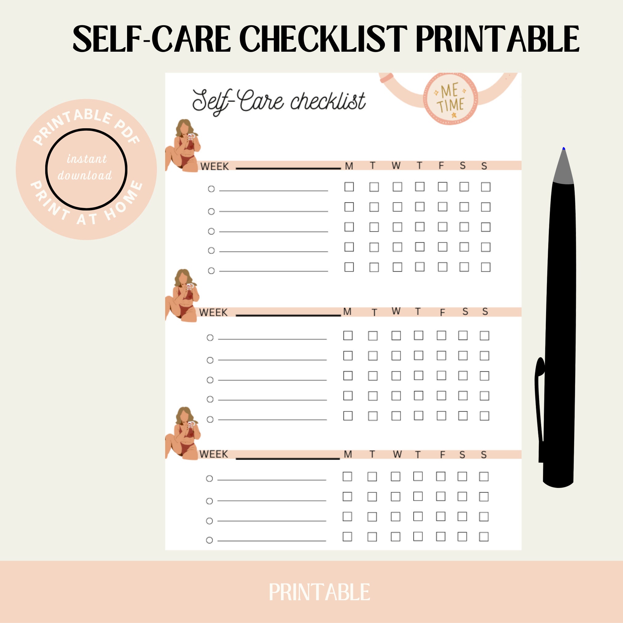 Self Care Checklist Printable,printable Self Care Log, Self Care ...