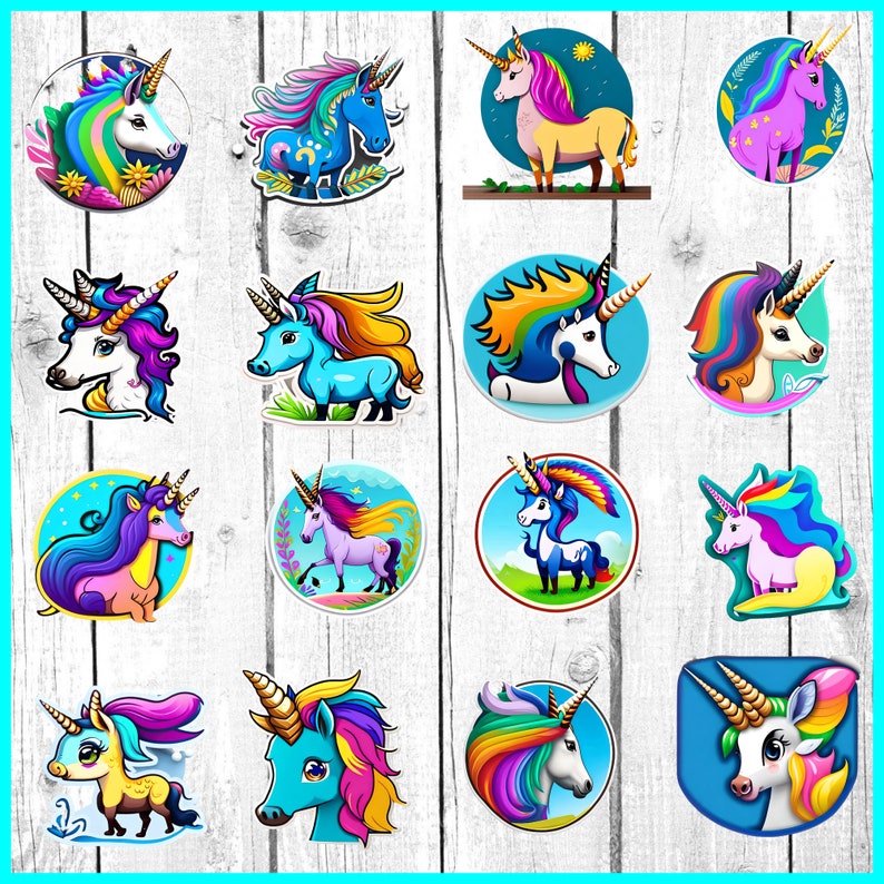 Cute Unicorn Digital Sticker Bundle Png Svg Jpg Unicorn - Etsy