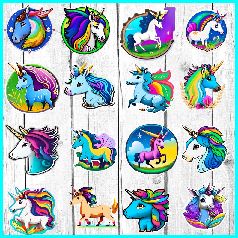 Cute Unicorn Digital Sticker Bundle Png Svg Jpg Unicorn - Etsy