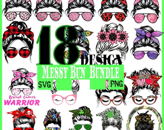 Messy Bun SVG Bundle: Mom Life, Afro Woman Designs, General Design for ...