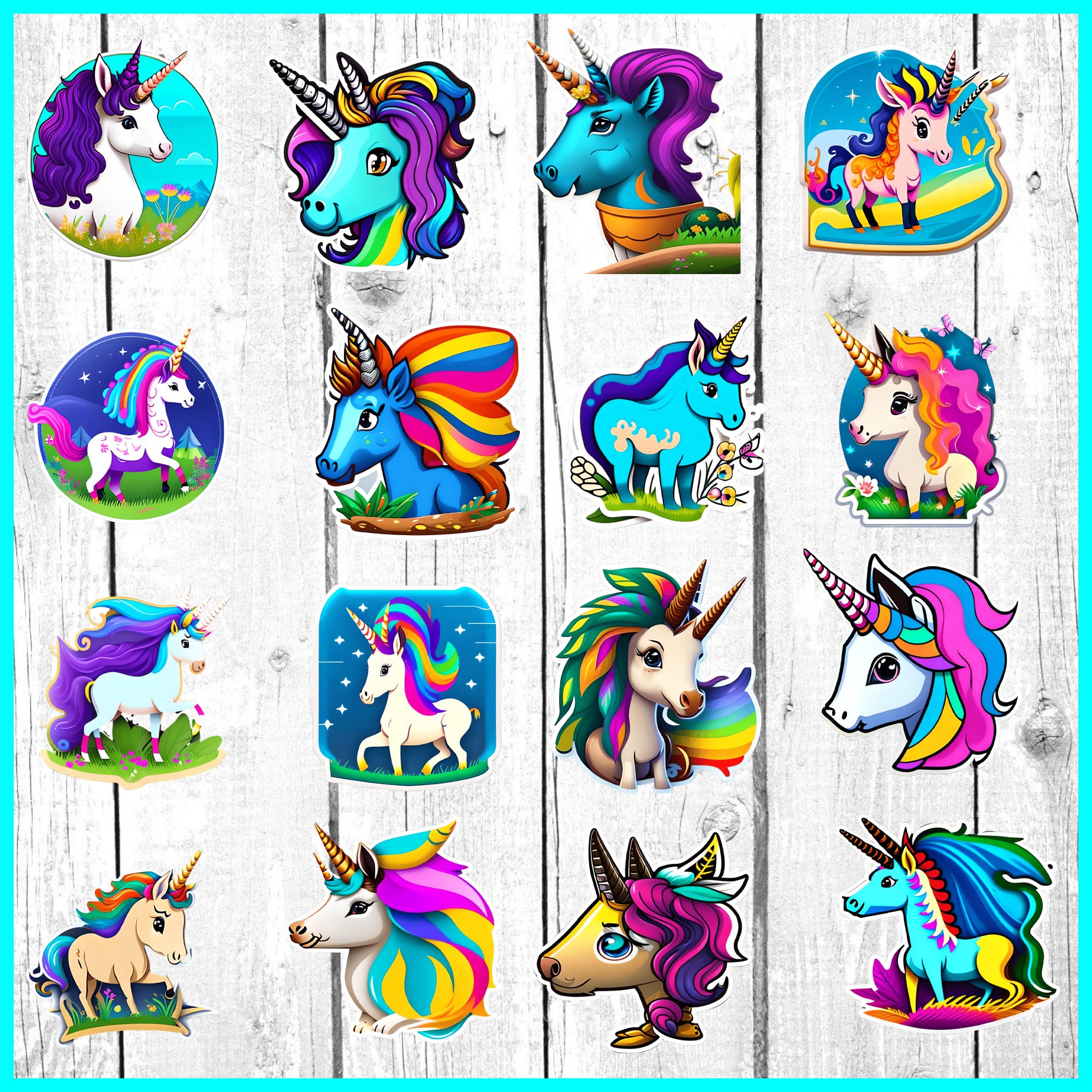 Cute Unicorn Digital Sticker Bundle Png Svg Jpg , Unicorn Printable ...