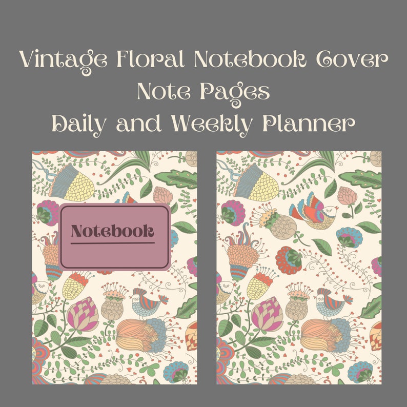 Vintage Floral Notebook Cover Printable Note Pages Weekly - Etsy