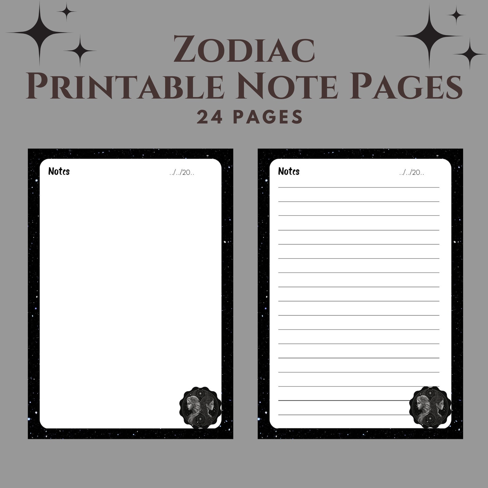 Zodiac Printable Note Pages, 24 Note Pages A4,A5 Size, Digital Download ...