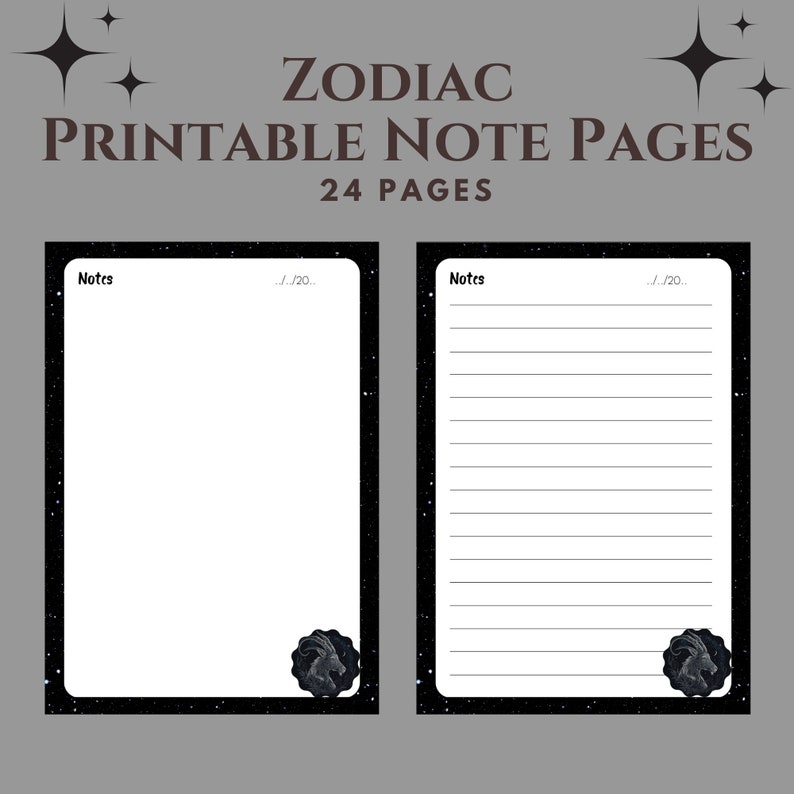 Zodiac Printable Note Pages, 24 Note Pages A4,A5 Size, Digital Download ...