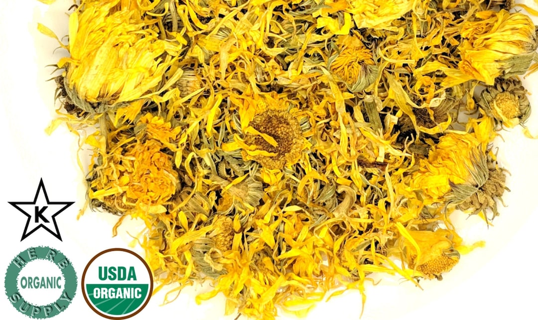 Organic Calendula Flower, Whole 0.125-16oz(1lbs) Calendula Officinalis ...