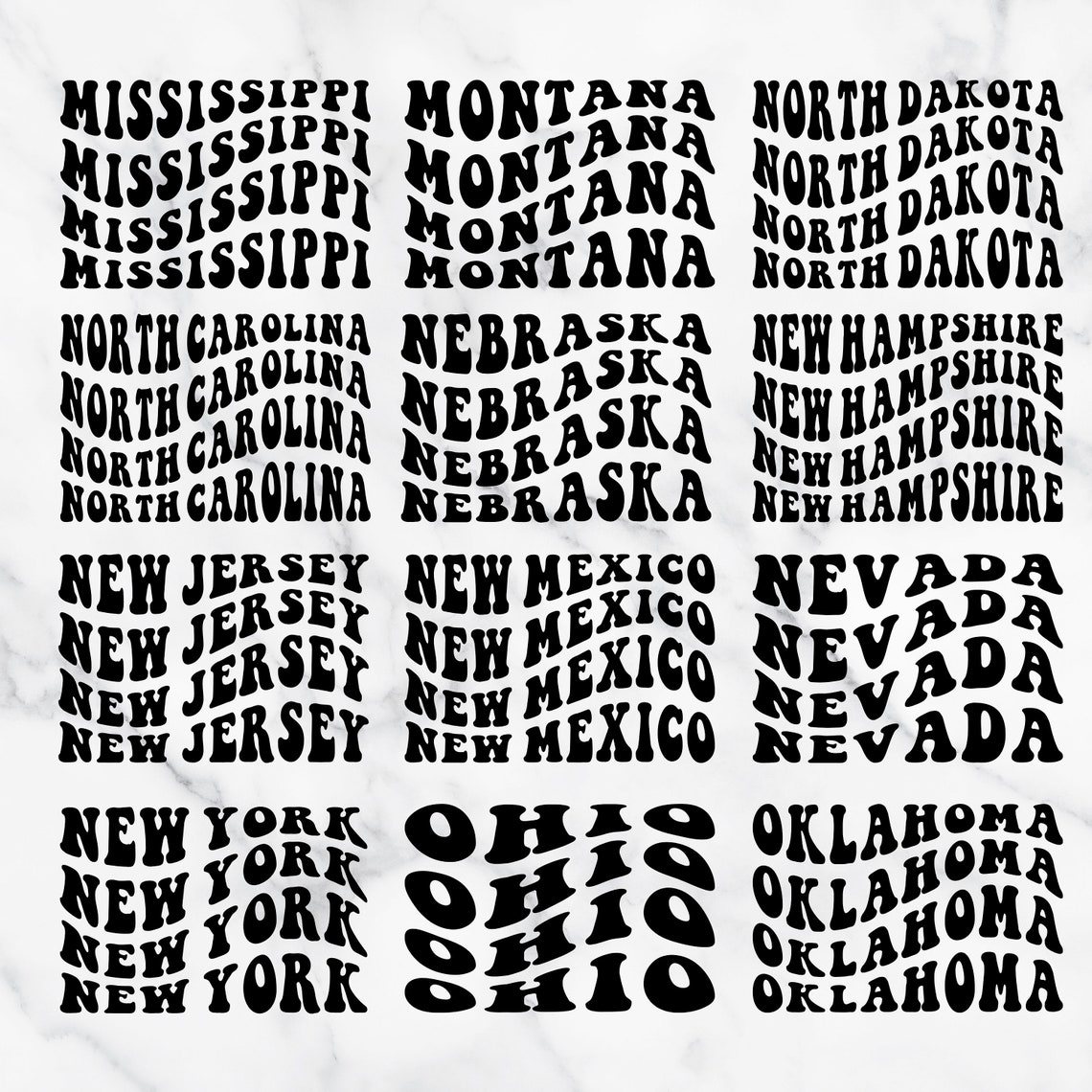 52 State Bundle Stacked Wavy Text Bundle Wavy Font Svg California Texas ...