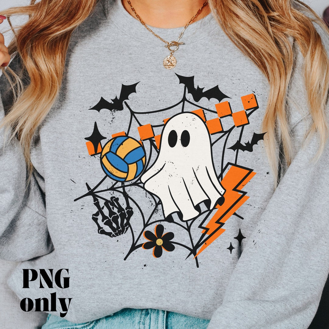 Cute Ghost Playing Volleyball Png, Retro Halloween Png, Vintage Fall ...