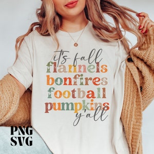 It's Fall Y'all Png Svg, Flannels Bonfires Football Pumpkins Png, Retro ...